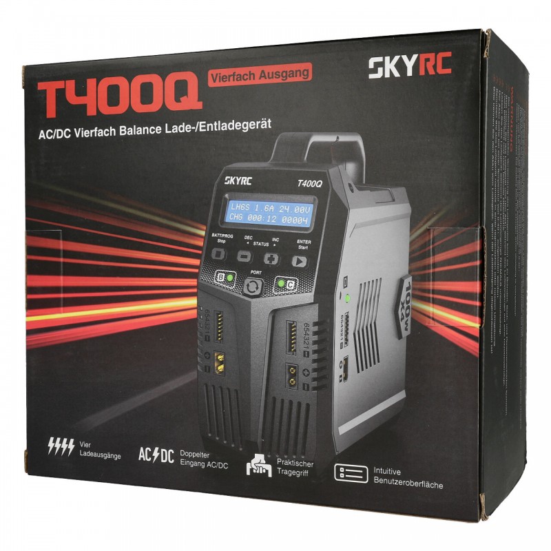 SkyRC T400Q AC/DC Quad LiPo 1-6s 12A 4x100W Charger - Tienda RC